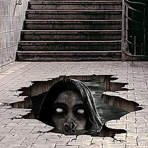 3D Halloween Floor Stickers Horror Zombie Ghost Floor Wall Decals for Bedroom, Scary Blind Women Scratching Floor Stickers Art Decorations for Living Room Bar Pub Horror Party Supplies