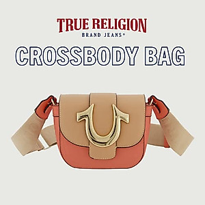 True Religon Women's Crossbody Bag, Mini Flap Adjustable Shoulder Handbag with Horseshoe Logo, Tan