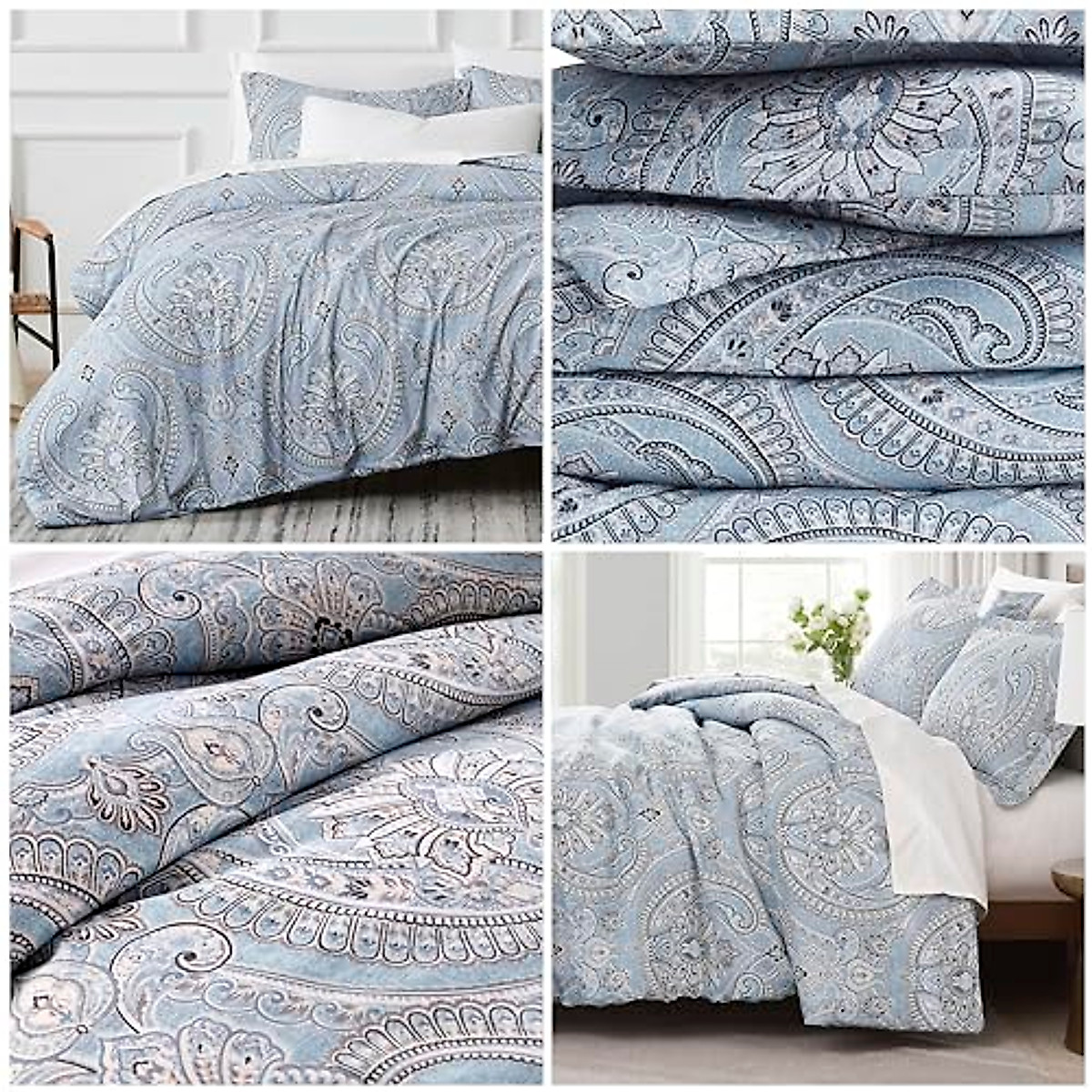 Southshore Fine Living, Inc. Oversized King Comforter Bedding Set, Down Alternative Boho Bedspread, Paisley Print Comforter, King/California King with 2 Matching Shams, Pure Melody Aqua