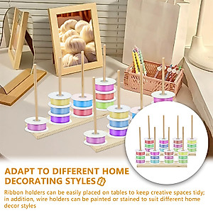 DJAPWPX 2Pcs Ribbon Organizer Wood Ribbon Storage Rack Space Saving Spool Holder Organizer Ribbon Holder for Sewing Craft Mesh Thread Tape Wreath Crochet Florist Wrapping