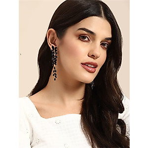 Black Rhinestone Statement Drop Dangle Earrings Dangling Sparkly Crystal Bridal Bridesmaid Wedding Earrings Long Chandelier Teardrop Earrings for Women Prom Pageant