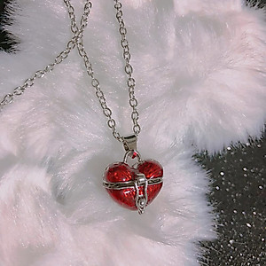 ANZWTLOYY Heart Locket Pendant Necklace Y2k Love Heart Necklace Tiny Small Cute Necklace for Women Valentine's Day(Red)