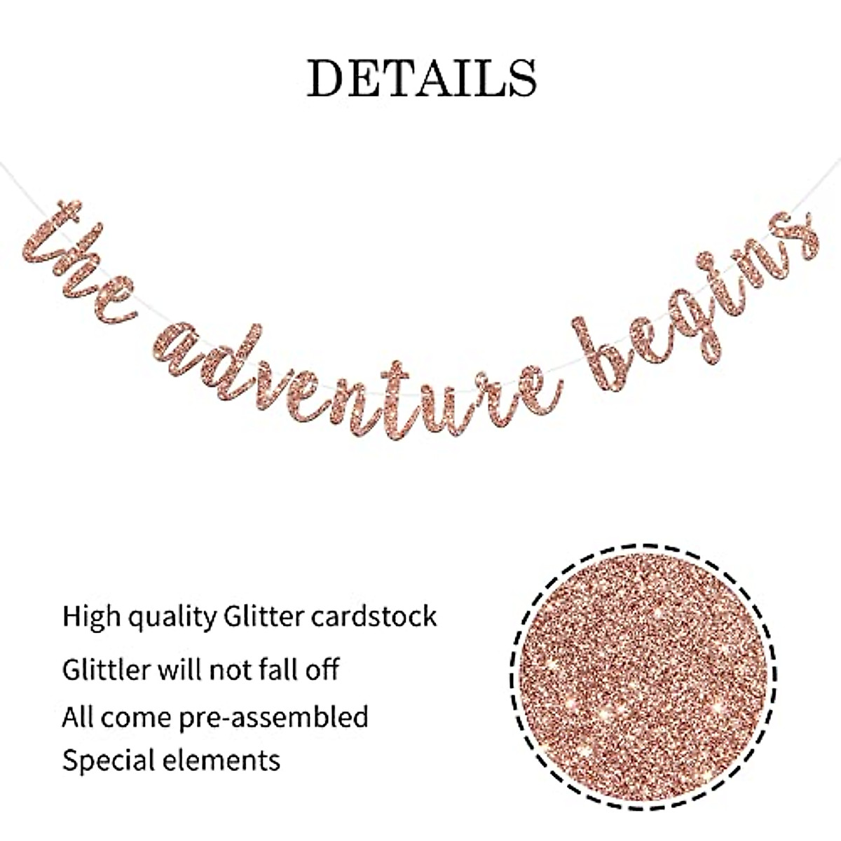 WeBenison The Adventure Begins Banner for Bridal Shower, Baby Shower, Engagement, Job Change, Farewell, Graduation Party Decorations Rose Gold Glitter Retirement Banner