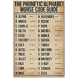 WZVZGZ Vintage Metal Tin Sign Phonetic Alphabet Morse Code Pilot Signs Poster Tin Sign Poster Vintage Metal Signs for Bar Music Club Man Cave Room Wall Decor 8x12 Inch
