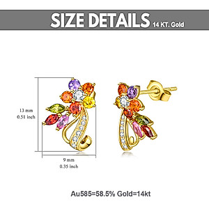 14K Real Gold Flower Stud Earrings for Women,Yellow/Rose Gold Created Moissanite Flower Leaf Stud Wrap Earrings,Christmas Birthday Present for Wife Mom