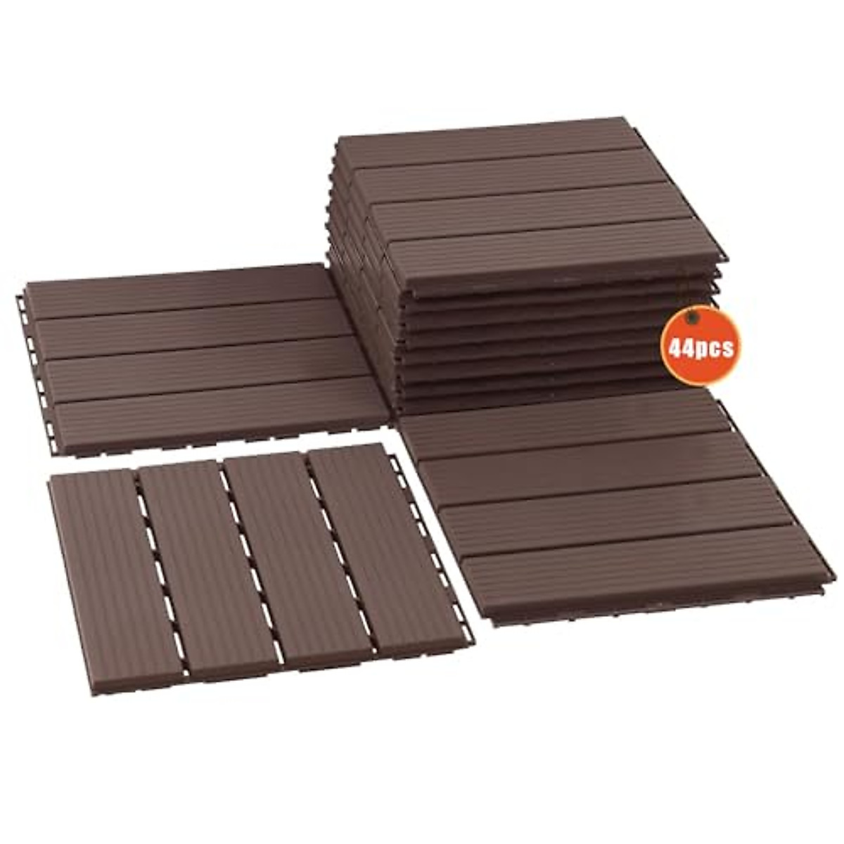 Plastic Interlocking Patio Deck Tiles 44 PCS Plastic Assembled Floor Outdoor Balcony Terrace Floor Garden Buckle Non-Slip Imitation Wood Floor (Gray)