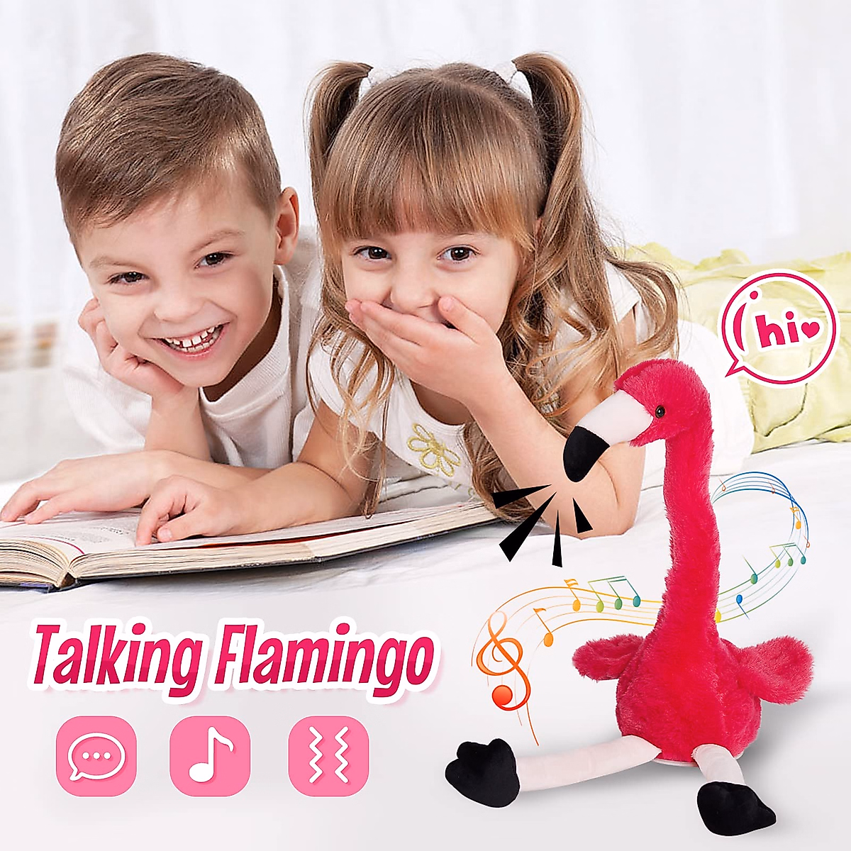 CozyWorld 13’’ Talking Flamingo Toy Repeat What You Said Interactive Cute Plush Toy Flamingo Stuffed Animals Birthday Gifts for Boys and Girls, Red