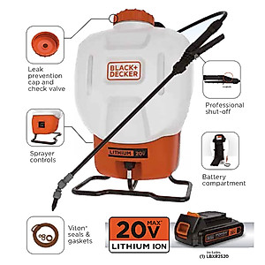 Black & Decker 190657 20V MAX 4 gal. Lithium-ion Cordless Backpack Sprayer Kit with (1) 20V Battery and (1) Charger