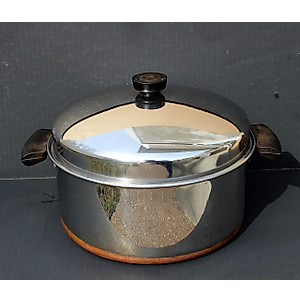 Revere Ware Pre-'68 Double Ring 6 Quart Stainless Steel Copper Bottom Stockpot with Dome Lid