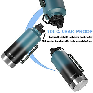 WAPEST Vacuum Insulated Water Bottle, Wide Mouth Stainless Steel Coffee Thermos for hot and cold drinks, Insulated Water jug with Spout Lid, Flex Cap and collapsible handle, Black