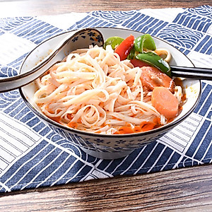 Cerficer Japanese Ramen Bowls, Large Soup Bowls, High Bowls, Noodle Bowls, Rice Bowls, 7.5 Inch Bowls(White and Blue)