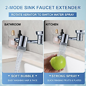 2 Pack Chrome Faucet Aerator, 1080° Swivel Faucet Extender, Kitchen Sink Aerator Extension With 2 Water Outlet Modes Faucet Nozzle, Bathroom Rotating Faucet Attachment