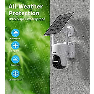 Ankway Solar Security Camera, 2K Wireless Outdoor Cameras with Smart App, Color Night Vision, 360° PTZ WiFi Camera for Video Surveillance, IP65, AI Detection, 2-Way Talk, 3.5W Solar Powered Panel