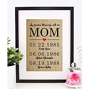 Personalized Christmas Gifts for Mom, Mother Daughter Gifts, Birthday, Anniversary: My Greatest Blessings Call Me MOM, Burlap Print -"MOM" CAN BE CHANGED TO ANY NAME! (UP TO 20 NAMES & DATES!)