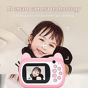 mumisuto Kids Digital Camera, Instant Camera with Print Paper 24MP Resolution 200dpi 32GB Children's Cam Pink Cat