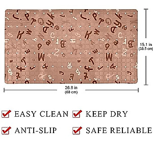 Bath Tub Shower Mat - Anti-Slip PVC Material 15.1x26.8 in, Gentle Cushioning Quick Drying Suction Cups Reliable Solution - Abstract Letter Pattern - Brown Non-Slip Floor Mat