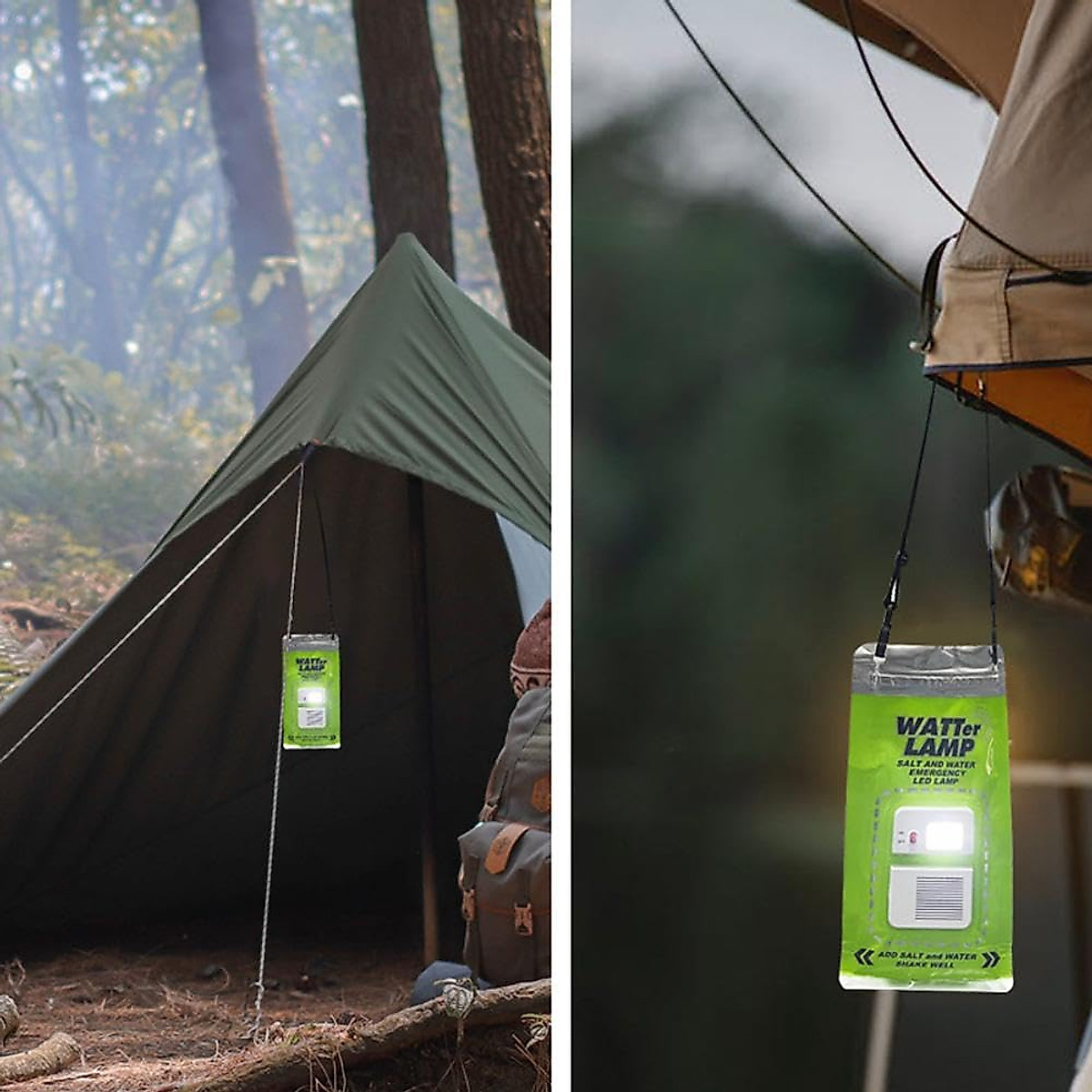 RJSQAQE Salt Water Lamp Emergency Lighting,Portable Salt Water Light Bag,No Battery Camp Lighting Emergency Night Light,3 LED Camping Lantern Survival Gear for Outdoor Activity(No Salt Included)