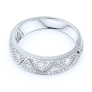 PRSTANI 5.5mm Wide Sterling Silver Vintage Milgrain Simulated Round Brilliant Cut Diamonds Unisex Wedding Ring (5.5)