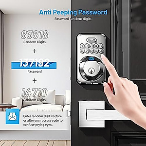 Zowill Fingerprint Door Lock, Keypad Door Lock with 2 Handles, Keyless Entry, Auto Lock, Anti-Peeping Password, Electronic Smart Deadbolt, Front Door Handle Sets for Homes, Apartments, Easy to Install