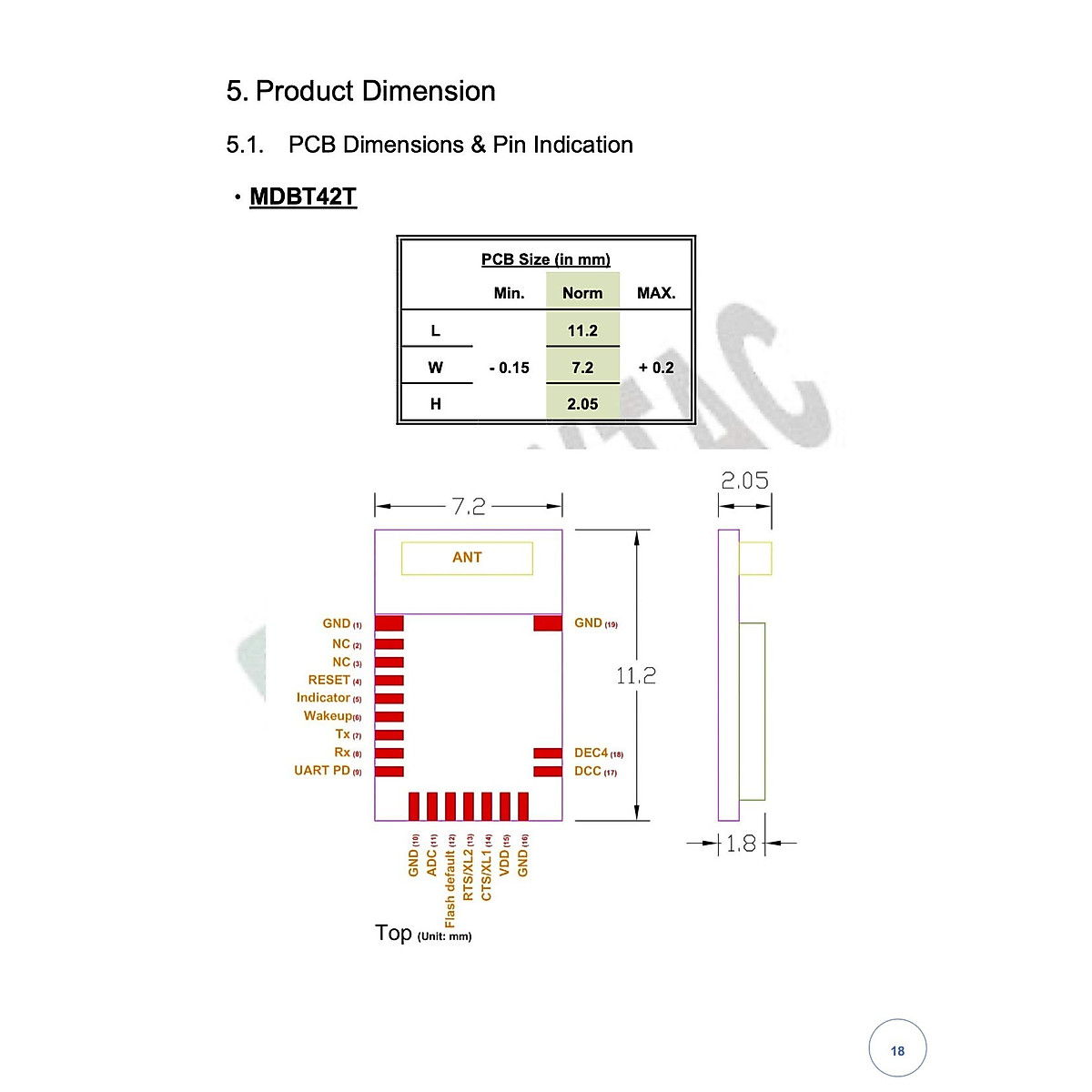 MDBT42T-AT UART/at Command/NUS/SPP Bluetooth Module Nordic nRF52805 Chip Antenna BT5.2 FCC IC CE Telec KC RCM SRRC