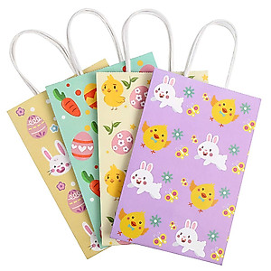 CCINEE 12PCS Easter Gift Bags,Bunny Kraft Paper Treat Bags with Handles Egg Chick Candy Bag for Kids Party Gift Wrapping