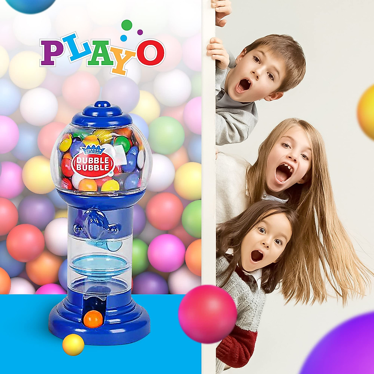PlayO 7.5" Spiral Gumball Machine Toy - Spiral Style - Kids Twirling Style Candy Dispenser - Birthday Parties, Novelties, Party Favors & Supplies - Gumballs Included (Blue)
