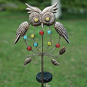 Decorman Outdoor Solar Light Stake - Solar Powered Metal Owl LED Decorative Garden Lights for Walkway, Pathway, Yard, Lawn (Rusty Brown)