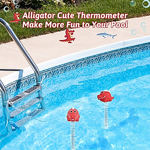 Floating Pool Thermometer, Large Display with String Easy to Read, Shatter Resistant, for Outdoor & Indoor Swimming Pools, Spas, Hot Tubs & Aquariums (Alligator)