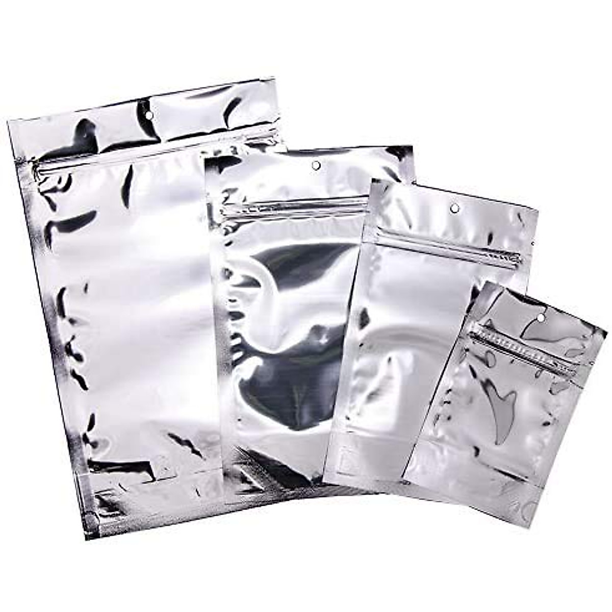 PackFreshUSA: Silver Metalized Stand Up Pouch Bags - Professional Flexible Packaging - Resealable - Seal-Top - Heat-Sealable - Hang Hole - Tear Notch - Large 6 x 9.5 x 3.5 in. - 100 Pack