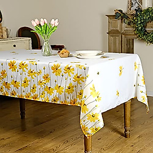 GEEORY Floral Tablecloth 60*84 Inch Rectangle Yellow Bee Tablecloths Spring Summer Table Cloth Indoor/Outdoor Seasonal Table Cover for Easter Home Kitchen Dining Parties