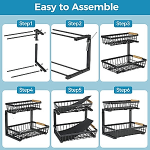Under Sink Storage Organizer, 2 Tier Pull Out Sliding Under Sink Organizers and Storage Shelf Drawers for Bathroom Kitchen, 2 Pack Metal Adjustable Kitchen Bathroom Under Cabinet Organizer Storage.