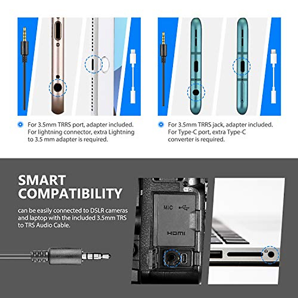 Neewer CM14 Microphone for Phone, Mini On-Camera Video Microphone with Mic Mount, Windscreen, Audio Cables Compatible with iPhone/Android Phone/DSLR Camera/Camcorder (Adapter for iPhone Not Included)