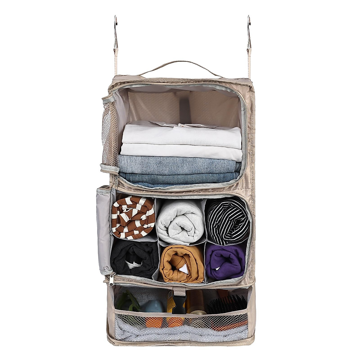 Surblue Hanging Shelves Travel Compression Packing Cube for Carry-on Luggage Suitcase Collapsible Transformable Garment Closet Organizers Large Capacity, Beige, XL