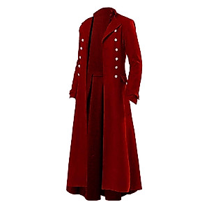Men's Steampunk Jacket Tailcoat Halloween Cosplay Costumes Vintage Gothic Long Trench Coat Windbreaker Overcoat Red