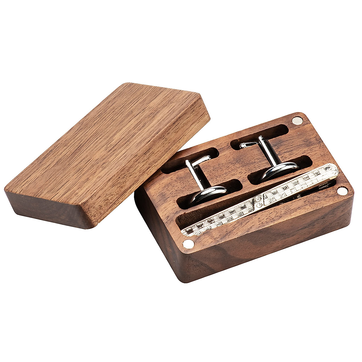 COSISO Black Walnut Wooden Cufflinks Display Box Tie Clip Case with Magnetic Lid For Men