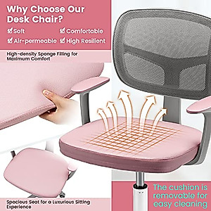 Giantex Kids Desk Chair, Height Adjustable Children Swivel Computer Chair with Y-Shaped Lumbar Support & Auto Sit-Locking Wheels, Mesh Kids Task Chair for Study, Boys Girls Aged 4-13, Pink