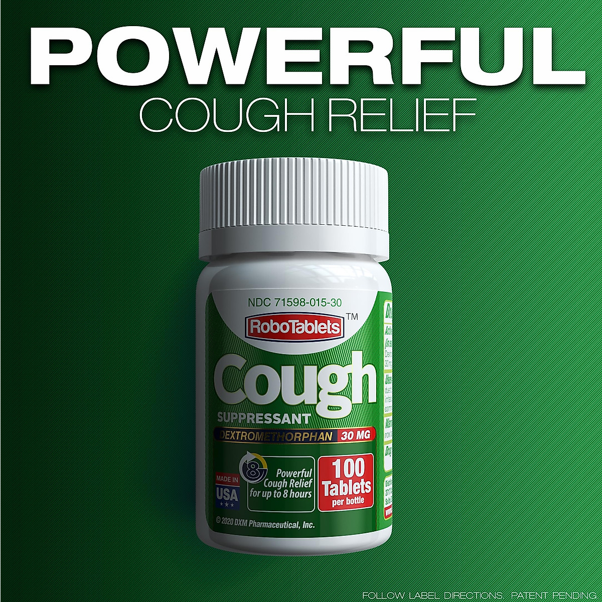 RoboTablets Cough Suppressant, Dextromethorphan 30mg, 100 Doses, 100 Tablets, 5mm Diameter Tablets for Cough Relief