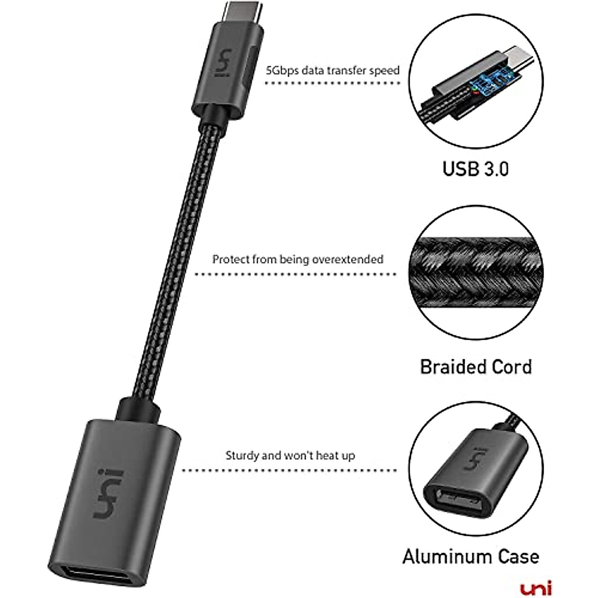 uni USB-C to USB 3.0 Adapter 2 Pack [Aluminum Shell], 5Gbps USB-C to USB Adapter, USB-C OTG Cable (Thunderbolt 3/4 Compatible) for MacBook Pro/Air, iPad Pro/Air, Surface Laptop, Galaxy S21 & More