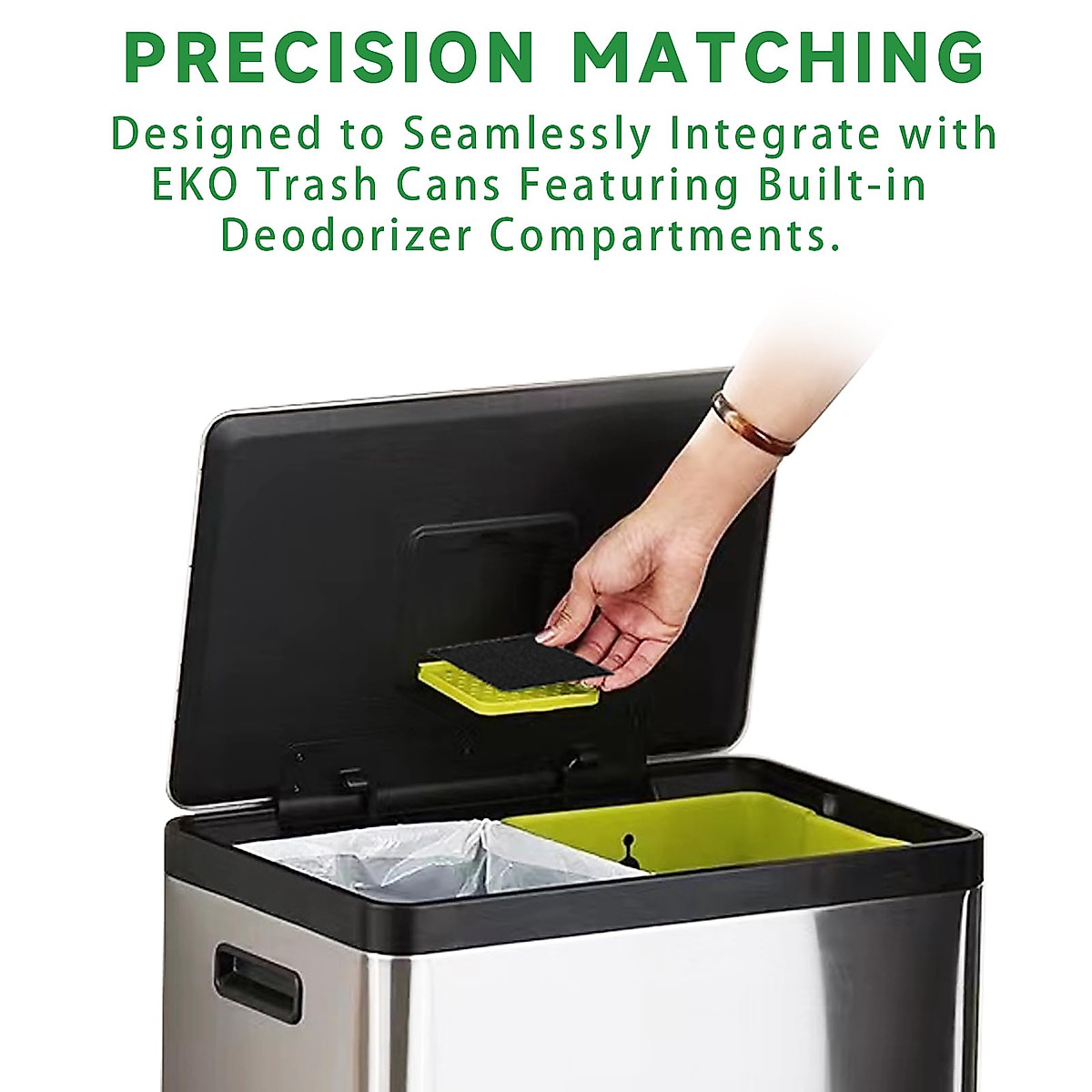 Trash Can Odor Absorbing Filter Refills for EKO Garbage Cans, Activated Charcoal Deodorizer, Strong Charcoal Odor Absorber, Pack of 8 Replacements