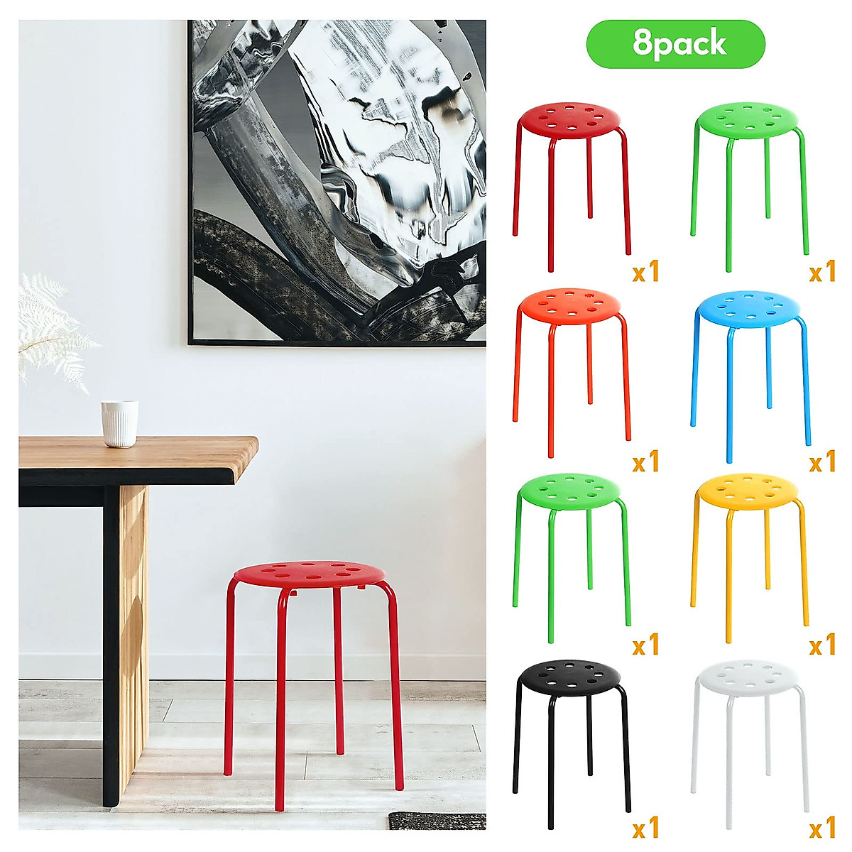 8 Pack Stacking Stools Classroom Stackable Stool Plastic Stack Stool Round Stacking Stool Set Student Round Stool Multipurpose Stool Chairs Flexible Seating for Kids Adult Home Classroom (White)