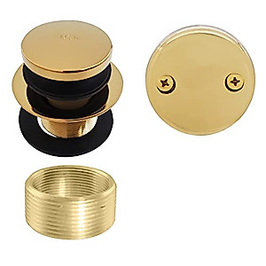 Westbrass Universal Fine or Coarse Thread Replacement Tip-Toe Strainer Drain with 2-Hole Faceplate, Polished Brass, D93K-01
