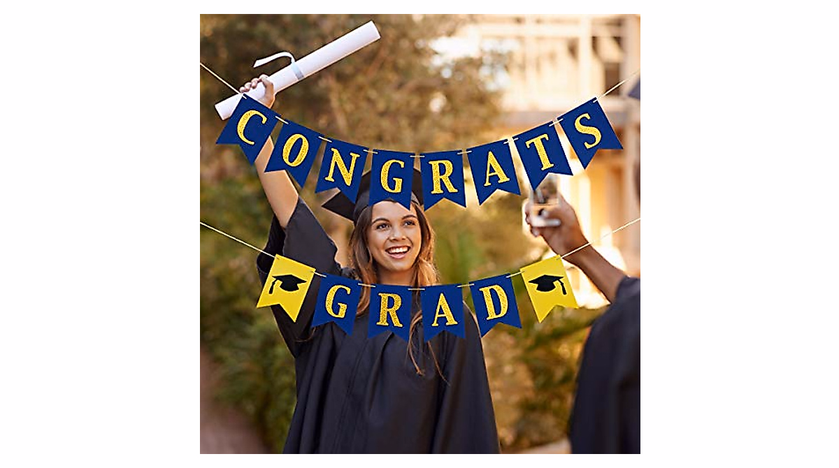 Congrats Grad Banner Blue & Gold for 2022 Graduation Parties