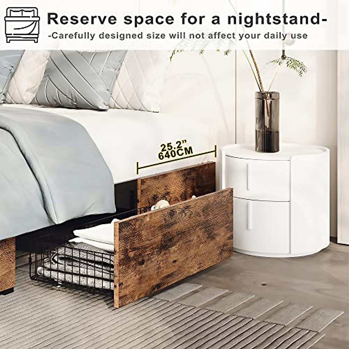 ANCTOR King Bed Frame with 4 Drawers, King Platform Bed Frame with Storage, Double-Reinforced Support/No Box Spring Needed//Easy Assembly