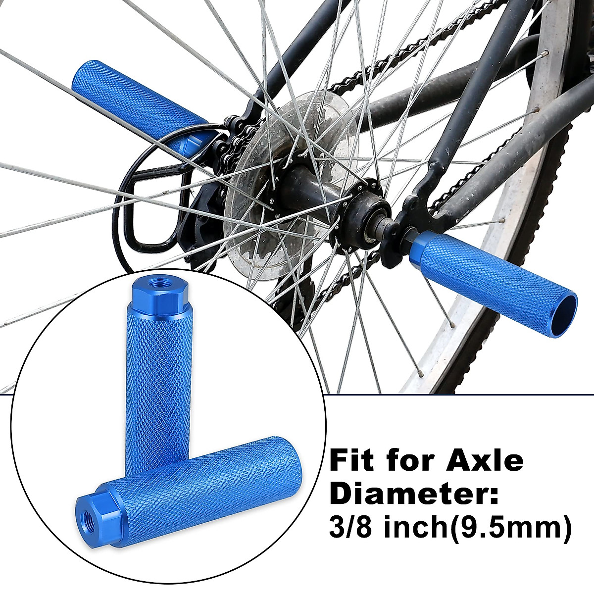 X AUTOHAUX Pair Aluminum Alloy Rear Foot Pegs Footrests Universal Blue for BMX MTB Bike Bicycle Fit 3/8 Inch Axles
