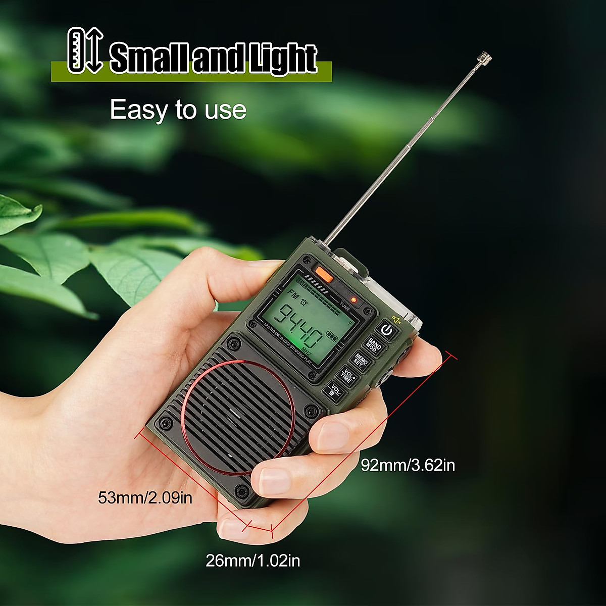 Retekess TR111 Shortwave Radio, Pocket Radio with Bluetooth, AM FM SW VHF WB Radio with APP Control, TF, Recording, Clock, Alarm, Sleep Timer, SOS, Flashlight