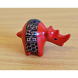 Soapstone African Rhino - Figurine Sculpture - Handmade in Kenya - 2 Inches Height x 3 Inches Long, Crimson Red, SS5