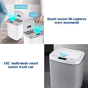 Automatic Garbage Can Motion Sensor Bathroom Trash Can Touchless Bathroom Trash Can 15L/4gallon Smart Trash Bin with Lid Slim Plastic Narrow Garbage Can for Living Room, Bedroom, Office, Toilet, RV (Grey)