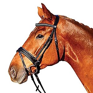 Saddles World Fancy Black Leather White Center Pearl with Clear Crystals Browband - Full Size