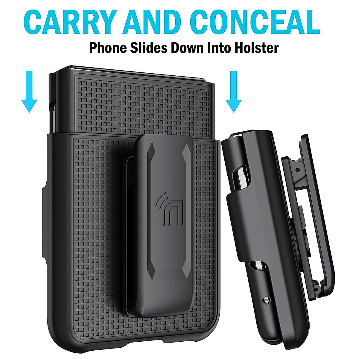 Case with Clip for Motorola RAZR+ 2023, Nakedcellphone [Grid Texture] Slim Hard Shell Cover and [Rotating/Ratchet] Belt Hip Holster Holder Combo for Moto RAZR Plus '23 (RAZR 40 Ultra) - Black