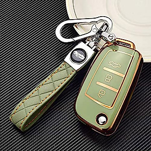 Moly Magnolia Microfiber Leather Car Keychain, Zinc Alloy Key Fob Holder, 360° Rotatable Keyring with Anti-Lost D-Ring for Women Men (Green)
